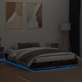 Rám postele s LED osvětlením kouřový dub 140 x 200 cm 3209797