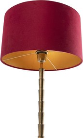 Stolní lampa v art deco stylu bronzová s červeným sametovým stínítkem 35 cm - Pisos