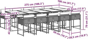 11dílný zahradní jídelní set s poduškami černý polyratan 3211299
