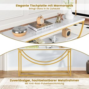 Costway Úzký konzolový stůl s mramorovou deskou 2 úrovně Sofa Table, bílý