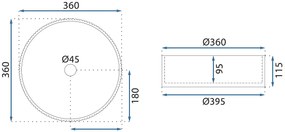Rea Ingrid, skleněné umyvadlo na desku 360x360x120 mm, černé sklo, REA-U8520