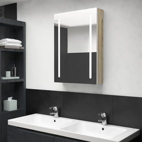 LED koupelnová skříňka se zrcadlem bílá a dub 50 x 13 x 70 cm,  326500
