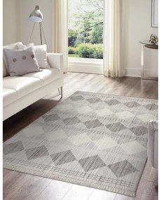koberec NANO EO61A Diamanty, smyčkový, plošně tkaný šedá / bílá velikost 160x220 cm | krásné koberce cz