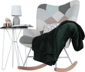 Houpací křeslo, zelená-bílá patchwork/bílá/buk, GERON