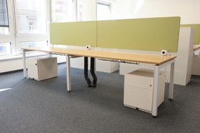 HERMAN MILLER Stůl HM, 2-pracoviště, 320x80, dub/bílá, paravány, kontejnery