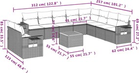 11dílná zahradní sedací souprava s poduškami černá polyratan 3256965