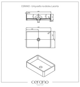 CERANO - Umyvadlo na desku z litého mramoru Lacerta - černá matná - 60x40 cm