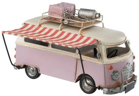 Růžový kovový retro model starého autobusu  - 28*22*17cm