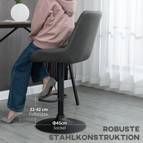 HOMCOM Sada 2 výškově nastavitelných barových židlí s opěradlem, kuchyňská stolička imitace kůže tmavě šedá pro bar a kuchyň | Aosom.de