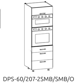 Kuchyňská spodní skřínka pro vestavné spotřebiče se 3 zásuvkami Older DPS-60/207/2SMB/O Zvolte stranu: pravé provedení, Barva korpusu skříněk: Bílá alpská, Zvolte barvu dvířek: Bílá canadian.