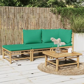 vidaXL 3dílná zahradní sedací souprava s poduškami bambus [3155172] Barva polštáře: Zelená
