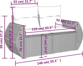 10dílná zahradní sedací souprava s poduškami šedá polyratan 3225157