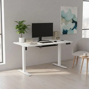 Výškově nastavitelný stůl OfficeTech B, 140 x 80 cm, bílá podnož, bílá