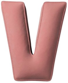 Yellow Tipi Korálově růžový sametový polštář písmeno V 40 cm