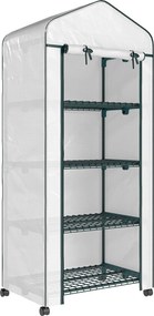 Fóliový skleník, skleník, miniskleník, skleník na rostliny, chladicí rám, 4 police, 69 x 50 x 165 cm, bílá barva