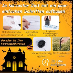 Costway 180 CM LED nafukovací halloweenský duch s dýní Venkovní hrozná dekorace