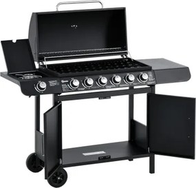 Outsunny plynový gril se 7 hořáky, včetně teploměru, BBQ gril, mobilní gril, černý