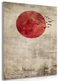 Obraz japandi červený měsíc
