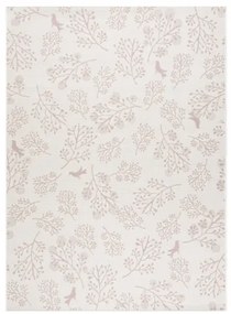 koberec FLAT 48774/526 Listy Ptáci KRÉM růžový velikost 140x200 cm | krásné koberce cz