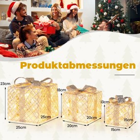 Costway Sada 3 dárkových krabiček LED s 48 Teplými bílými LED světly