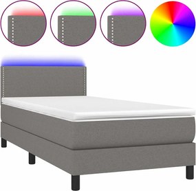 Box spring postel s matrací a LED tmavě šedá 100x200 cm textil 3133054