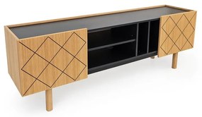 Černý/přírodní TV stolek v dekoru dubu 175x60 cm Porto – Woodman