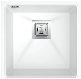 Sink Quality Argon 50, kuchyňský granitový dřez 420x420x225 mm + chromový sifon, bílá, SKQ-ARG.W.1KBO.50.X