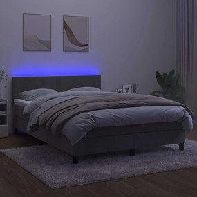 Box spring postel s matrací a LED světle šedá 140x190 cm samet 3134279