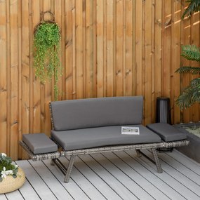 Outsunny polyratanová zahradní pohovka 2místná lounge pohovka šedá se sklopnými područkami ocel 129x63x67cm na zahradní terasu