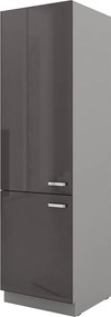 GREY gr | vysoká skříňka 60 LO-210 2F na vestavnou lednici | 60 cm | světle šedá/tmavě šedá lesk