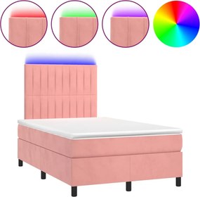 Box spring postel s matrací a LED růžová 120x200 cm samet 3136238