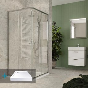 Mereo, Mereo Kora Lite sprchový set: sprchový kout 80x80x185cm, chrom ALU, čiré sklo, 80 cm, vanička, sifon, MER-CK34133ZH