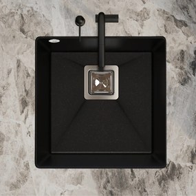 Sink Quality Argon 50, kuchyňský granitový dřez 420x420x225 mm + chromový sifon, bílá, SKQ-ARG.W.1KBO.50.X