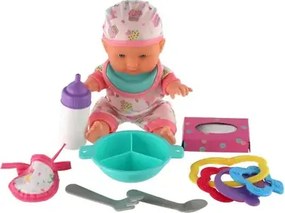 TEDDIES Panenka miminko s doplňky / 22 cm / Lahvička, chrastítko a jíd