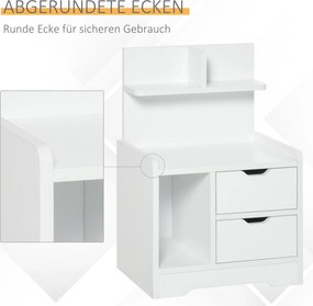 HOMCOM Moderní noční stolek s 2 šuplíky a 3 úložnými prostory pro obývací pokoj a ložnici, nosnost 30 kg, 40x30x60 cm, bílý