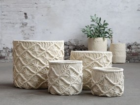 Krémový obal na květináč s pleteným vzorem Corte - Ø 22*21cm