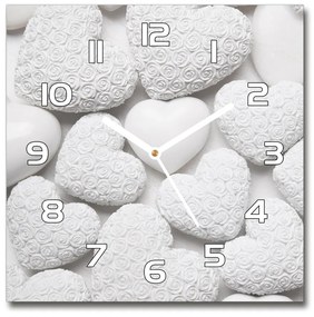 Wallmuralia Skleněné hodiny čtverec Bílé pozadí srdce 30x30 cm