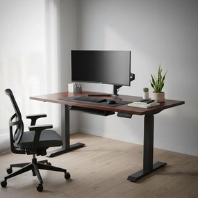 Výškově nastavitelný stůl OfficeTech D, 120 x 80 cm, černá podnož, wenge