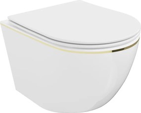 Mexen Lena wc mísa Rimless s pomalu klesající slim deskou, duroplast, bílá/zlatá linie - 30224005