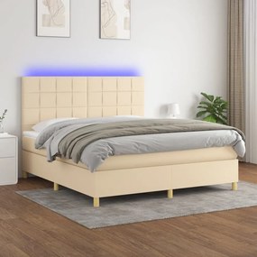 Box spring postel s matrací a LED krémová 160x200 cm textil