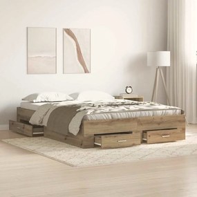 Rám postele Artisanový dub 135 x 190 cm Kompozitní dřevo 3333976