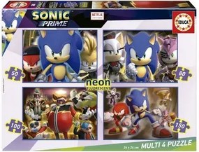 EDUCA Svítící puzzle Sonic Prime 4v1 / (50  80  100  150 dílků) / od 5