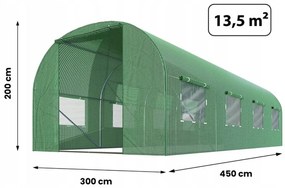 Global Income s.c. Zahradní tunelový fóliovník 3x4,5 m (13,5m2), zelený