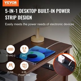 Farmhouse End Stůl Úzký noční stolek s USB porty a výstupy Hnědý