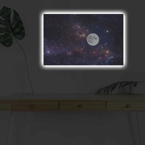 Obraz s LED osvětlením BAREVNÉ NEBE S MĚSÍCEM 45 x 70 cm