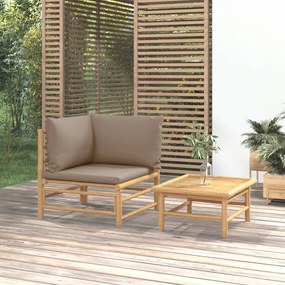 2dílná zahradní sedací souprava s taupe poduškami bambus - Default Title