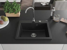 Mexen Elix granitový dřez s 1 komorou 600 x 500 mm, černý, sifon chrom - 6525601005-77