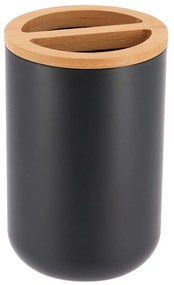 Koupelnový pohár na kartáčky Besson, černá/s dřevěnými prvky, 300 ml