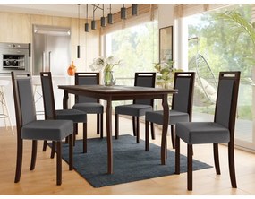 Rozkládací jídelní stůl se 6 židlemi AL21, Barva dřeva: ořech, Potah: 26x - Kronos 22