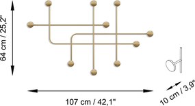 Nástěnný kovový věšák Samara 107 cm zlatý